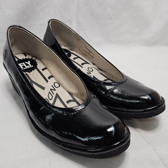 Fly London | Shoes | Fly London Black Leather Patent Yaz Slip On Wedge ...